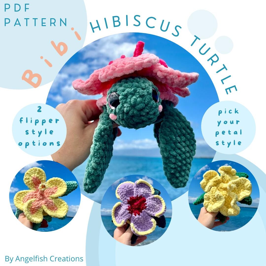 PDF Pattern: Bibi Hibiscus Turtle - Amigurumi, Plushie, Sea Turtle ...