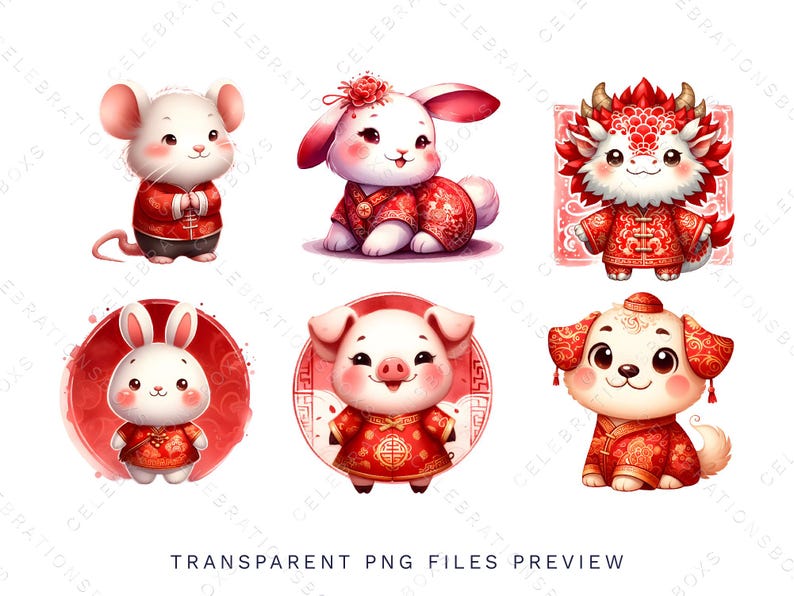 Cute Chinese Lunar Year Clipart, Chinese Zodiac Baby Red Dragon Lion ...