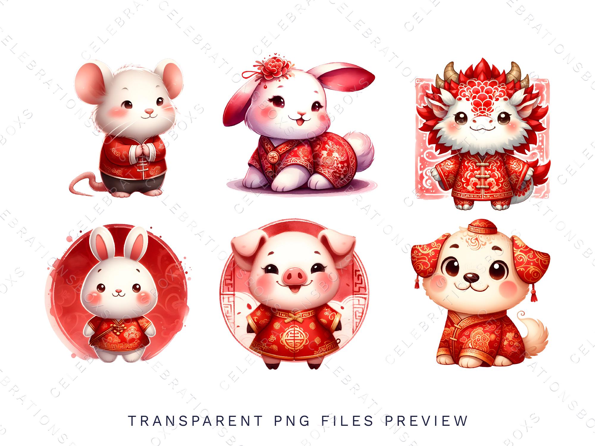 Cute Chinese Lunar Year Clipart, Chinese Zodiac Baby Red Dragon Lion ...