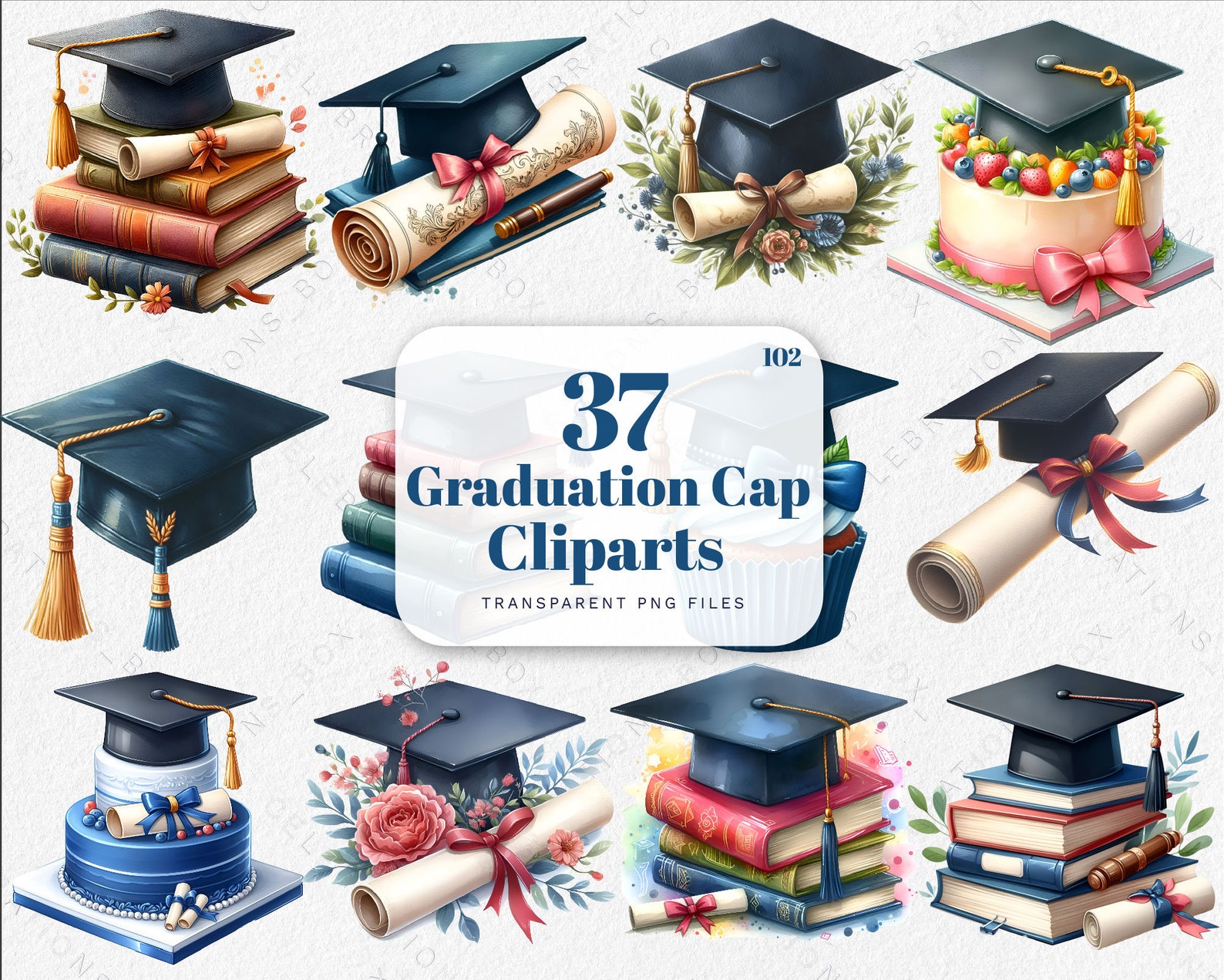 Graduation Cap PNG, Graduation Hat, Educational Clipart, Watercolor ...