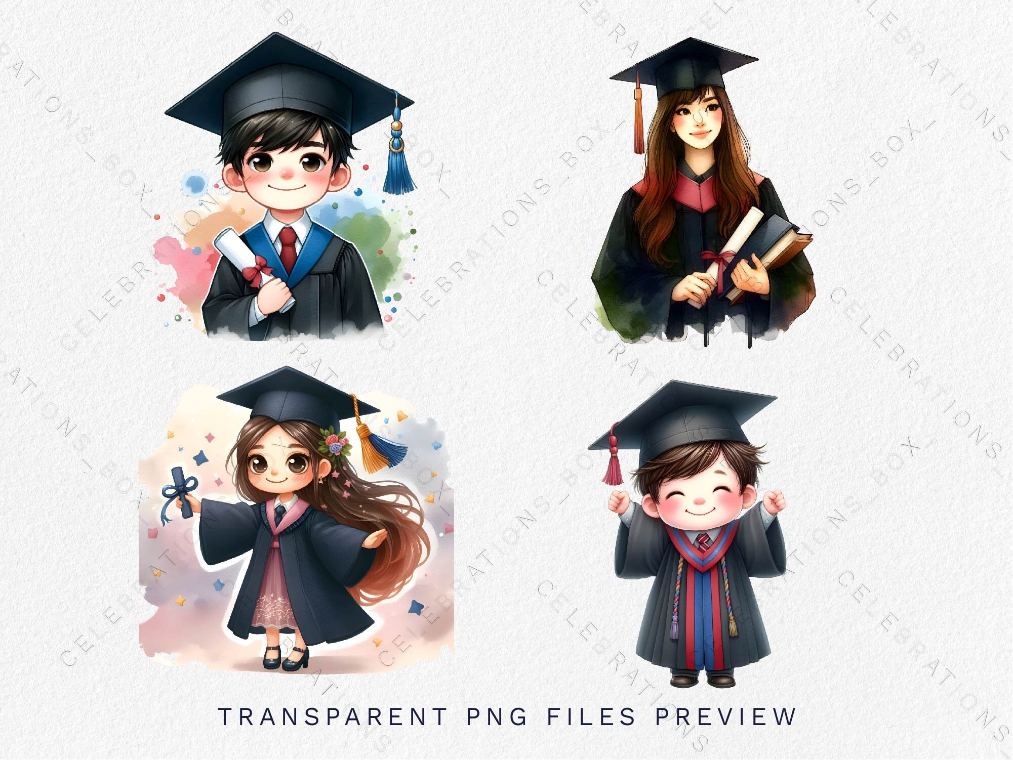 Graduating Students, Graduation Cap PNG, Educational Clipart, Watercolor Graduate Clipart ...