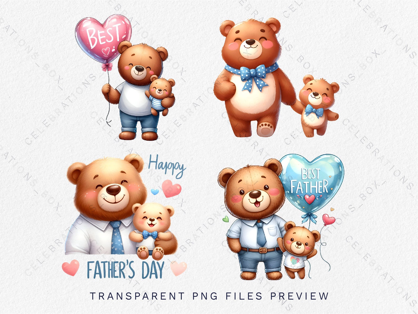 Happy Fathers Day Clipart Bundle, Watercolor Cute Bear Daddy and Me ...