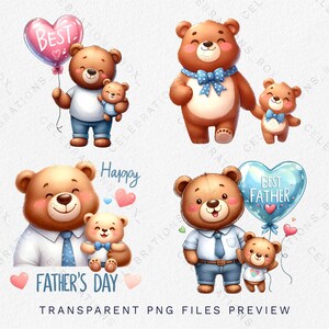 Happy Fathers Day Clipart Bundle, Watercolor Cute Bear Daddy and Me ...