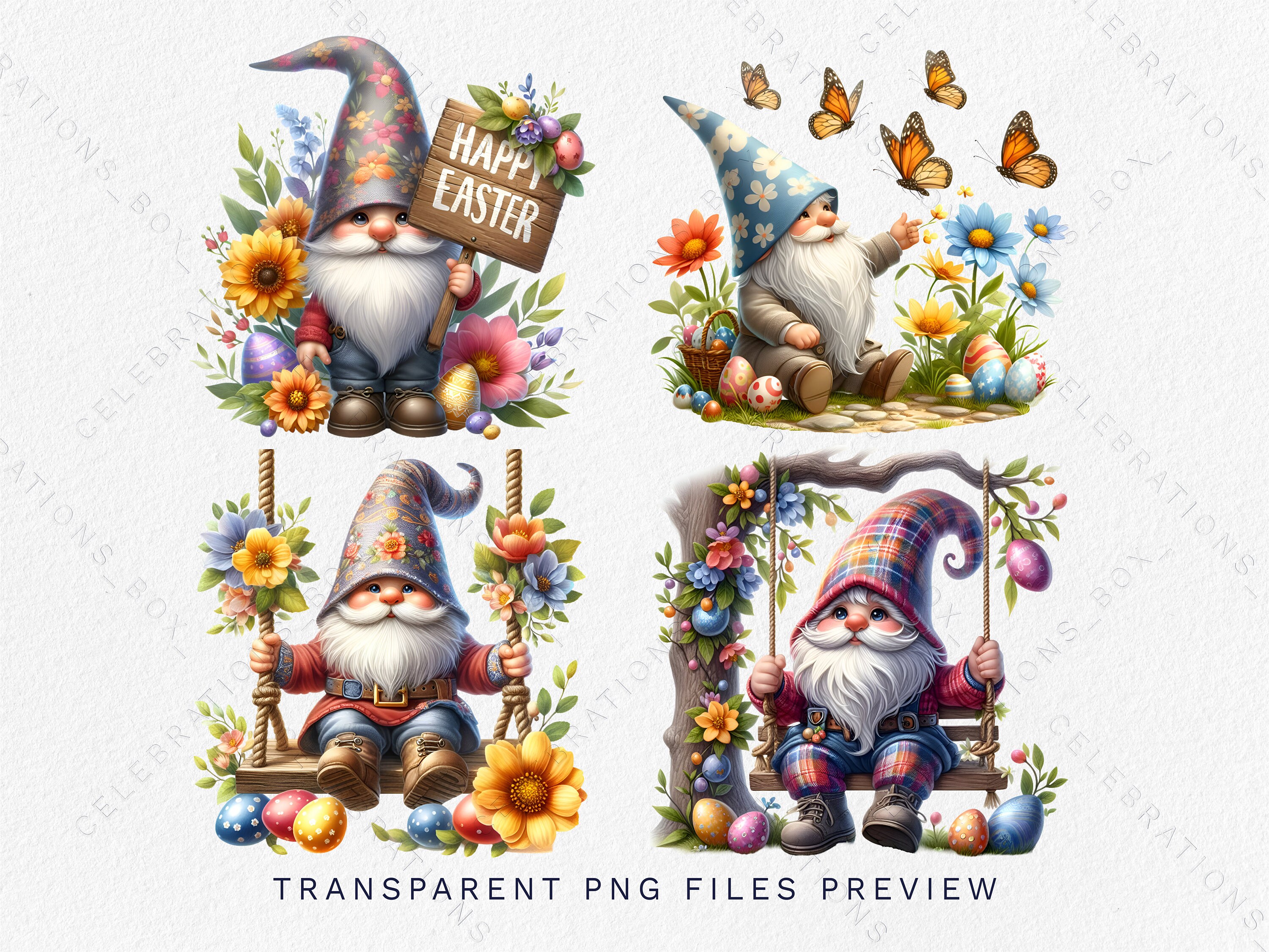 Watercolor Easter Gnome Clipart Spring Garden Gnome Eggs Chick Graphics ...