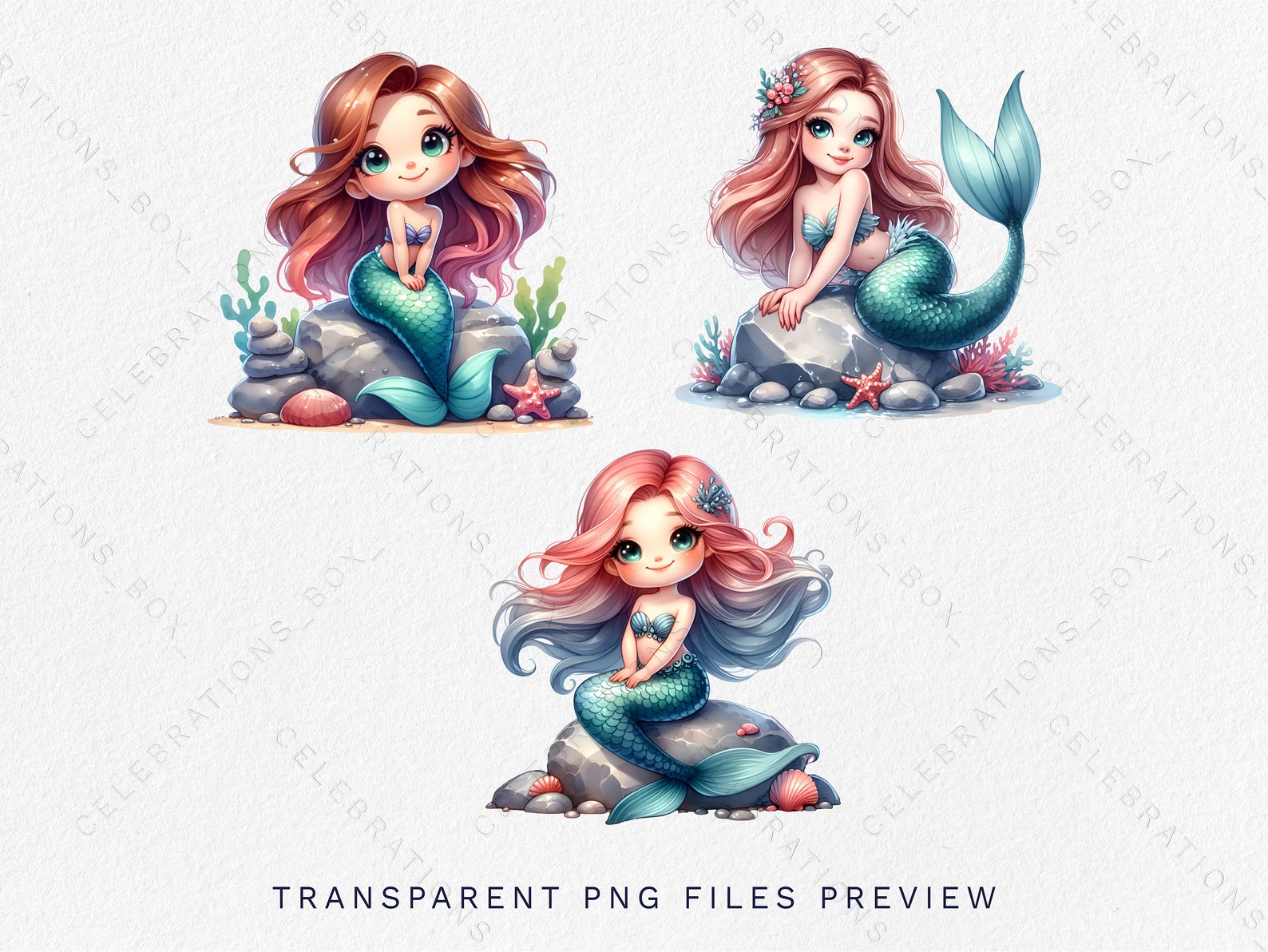 Watercolor Mermaid Clipart Bundle Mermaid Tail in Underwater Sea ...