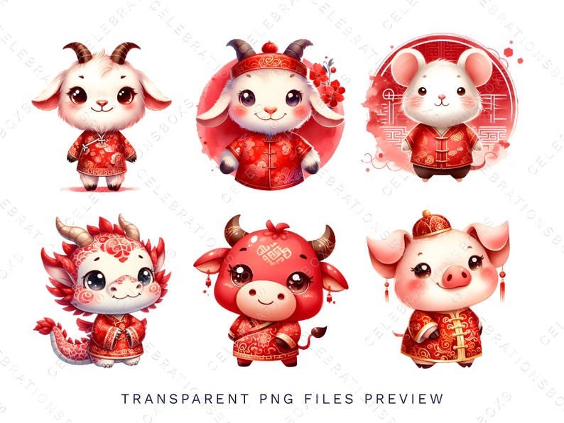 Cute Chinese Lunar Year Clipart, Chinese Zodiac Baby Red Dragon Lion ...