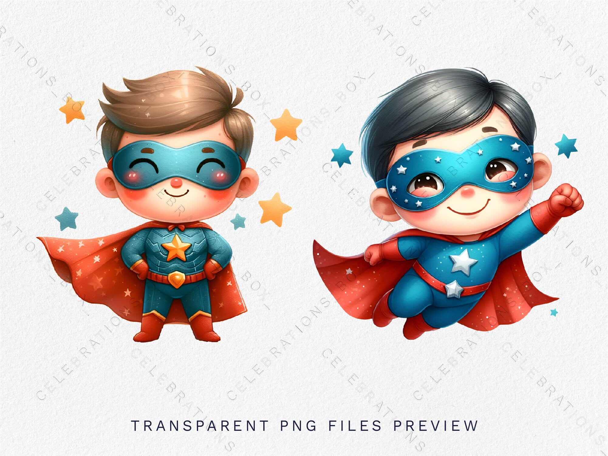 Watercolor Cute Superheroes Clipart, Hero Clipart, Superhero Boy Party ...