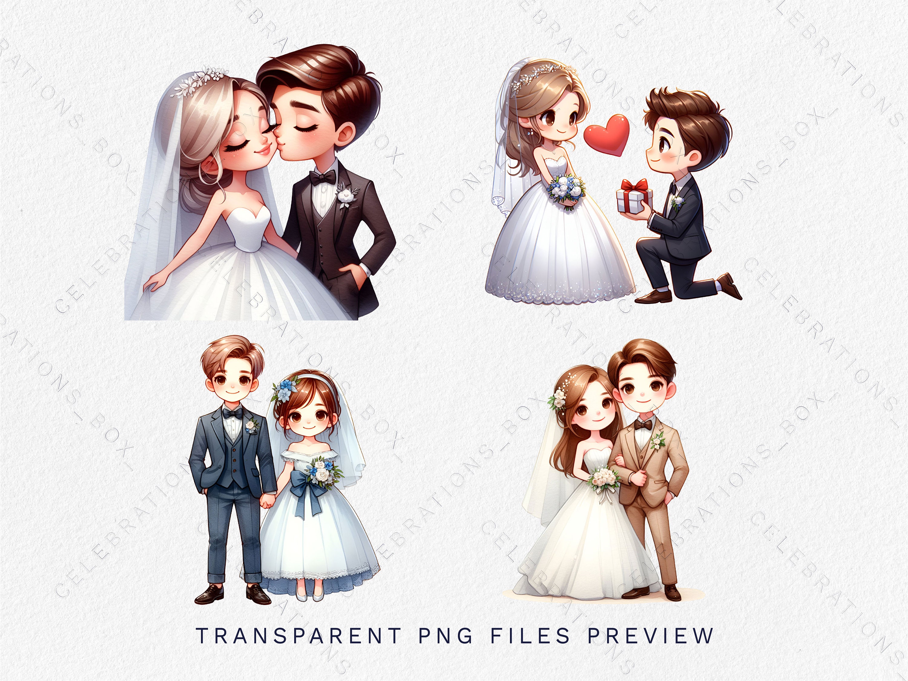 Cute Wedding Couple Clipart, Watercolor Bride and Groom Clipart ...