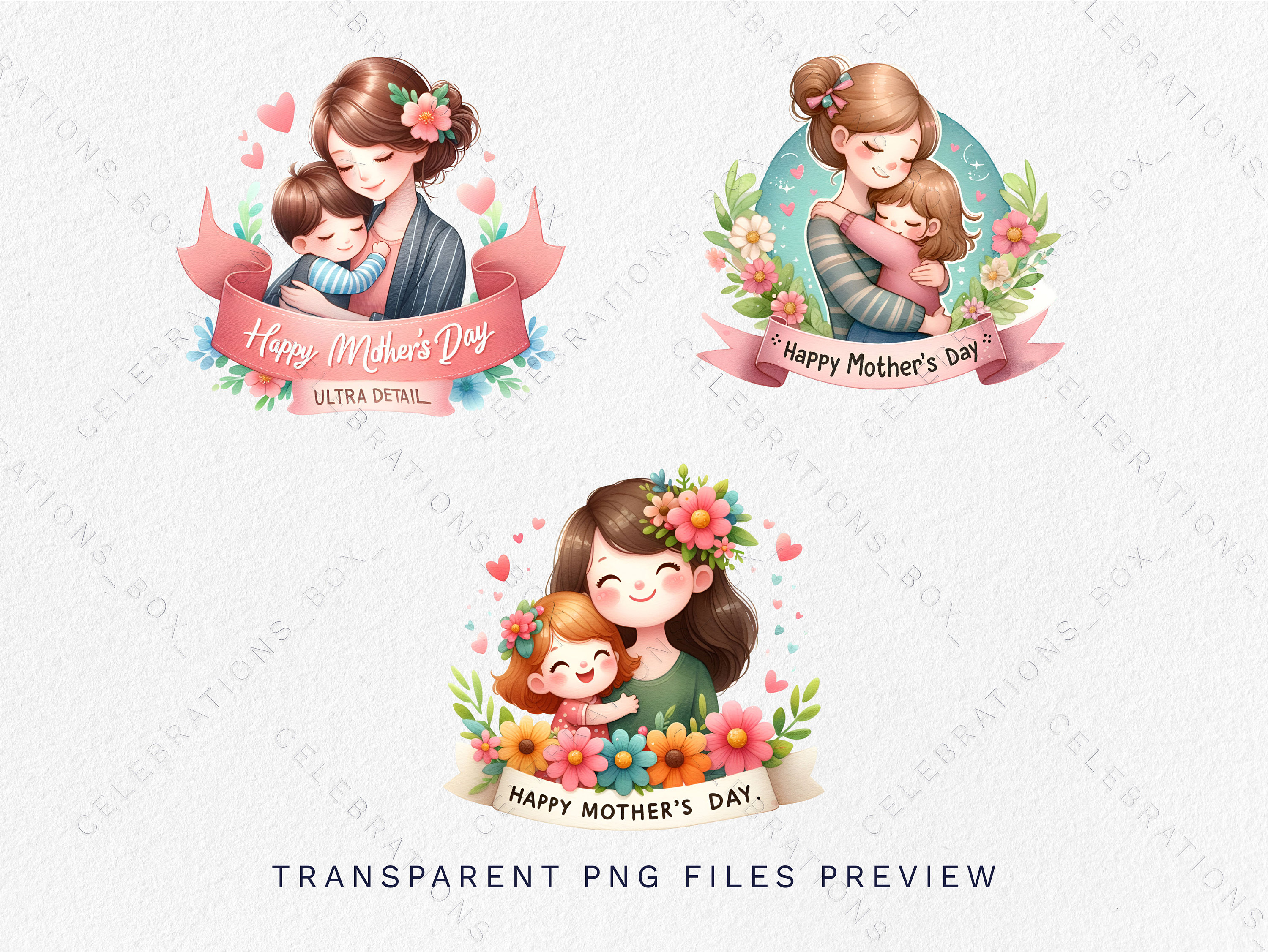 Watercolor Cute Happy Mother's Day Clipart Mom and Baby Graphics Love ...