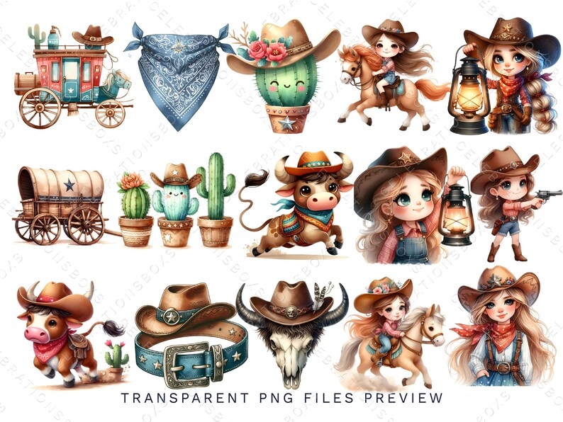 Cute Cowgirl Clipart, Wild West Clipart, Desert Clipart, Cactus Clipart ...