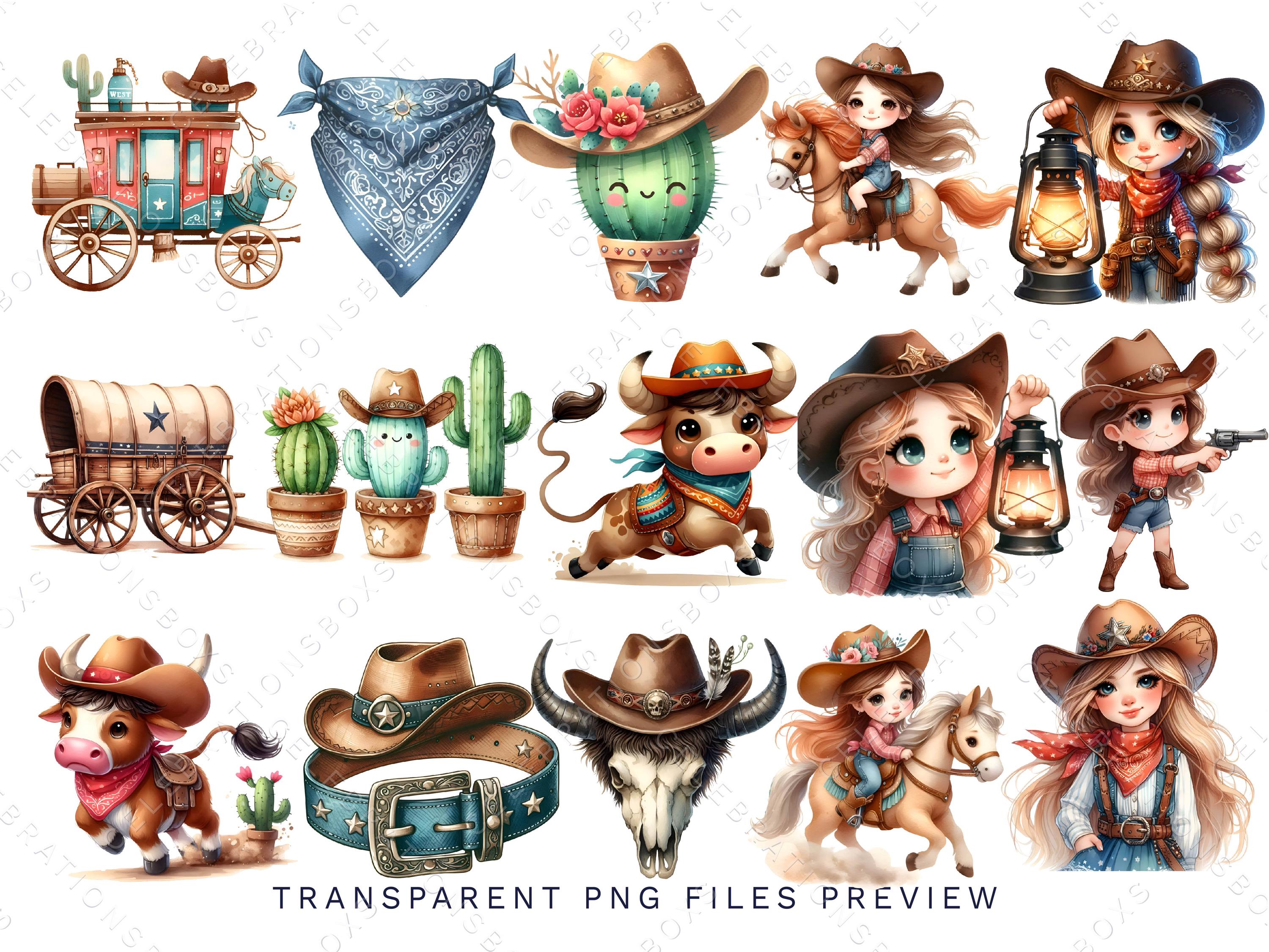 Cute Cowgirl Clipart, Wild West Clipart, Desert Clipart, Cactus Clipart ...