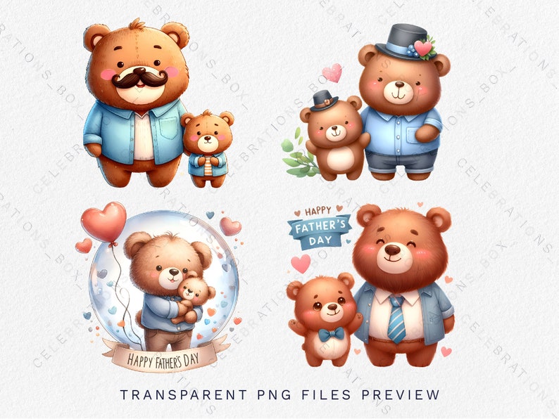 Happy Fathers Day Clipart Bundle, Watercolor Cute Bear Daddy and Me ...