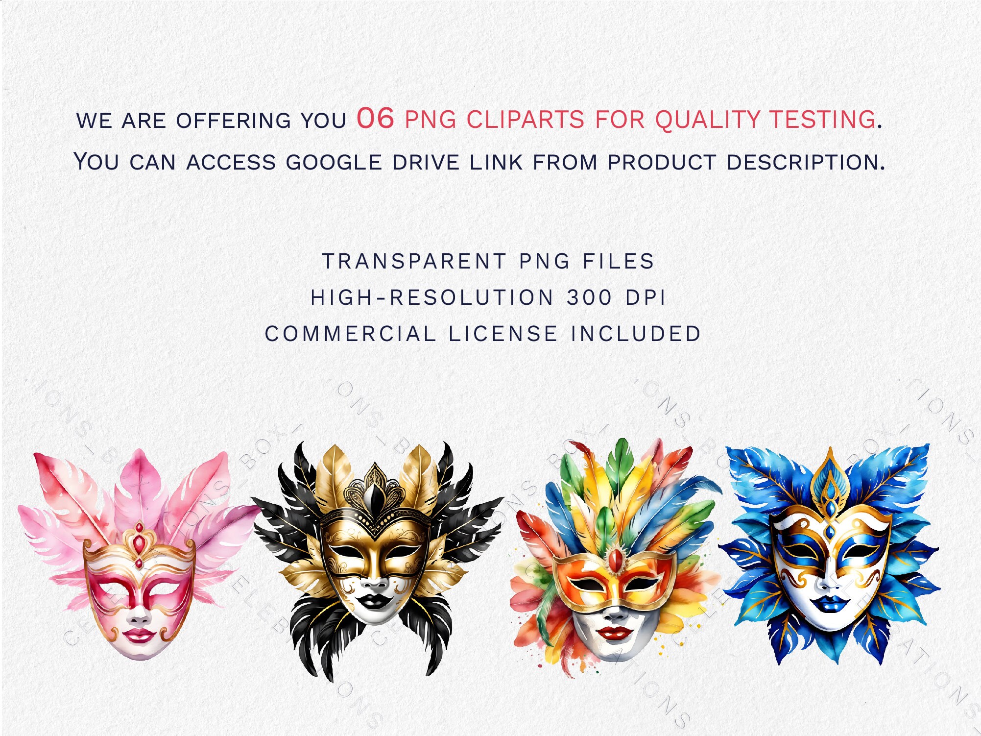 Carnival Collection of Venetian Masquerade Masks Watercolor Digital ...