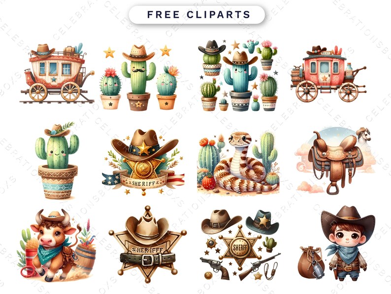 Cute Cowboy Clipart, Wild West Clipart, Desert Clipart, Cactus Clipart ...