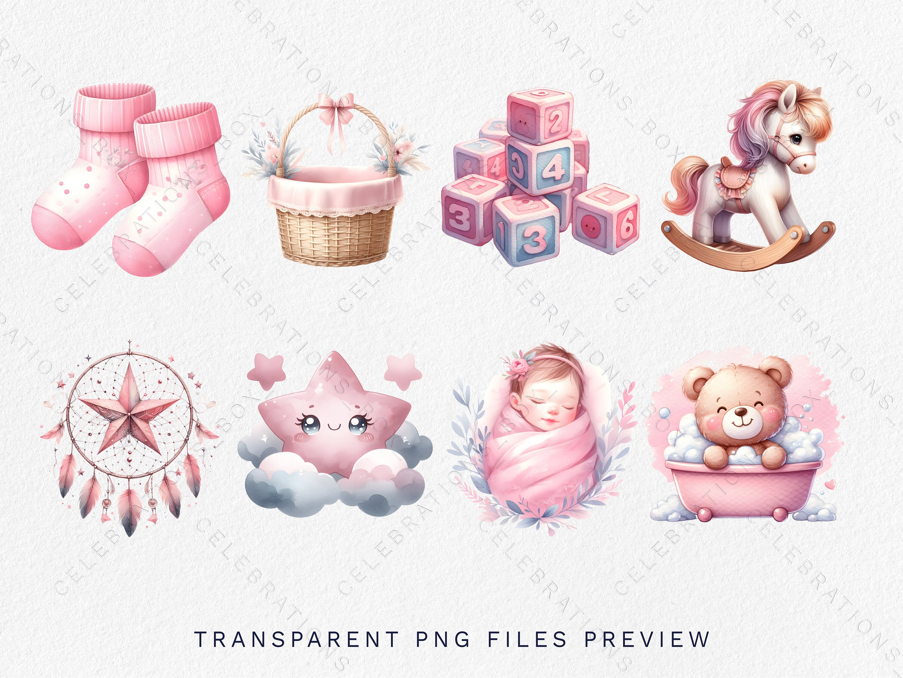 Pink Baby Shower Clipart Watercolor Newborn Gender Reveal Clipart ...