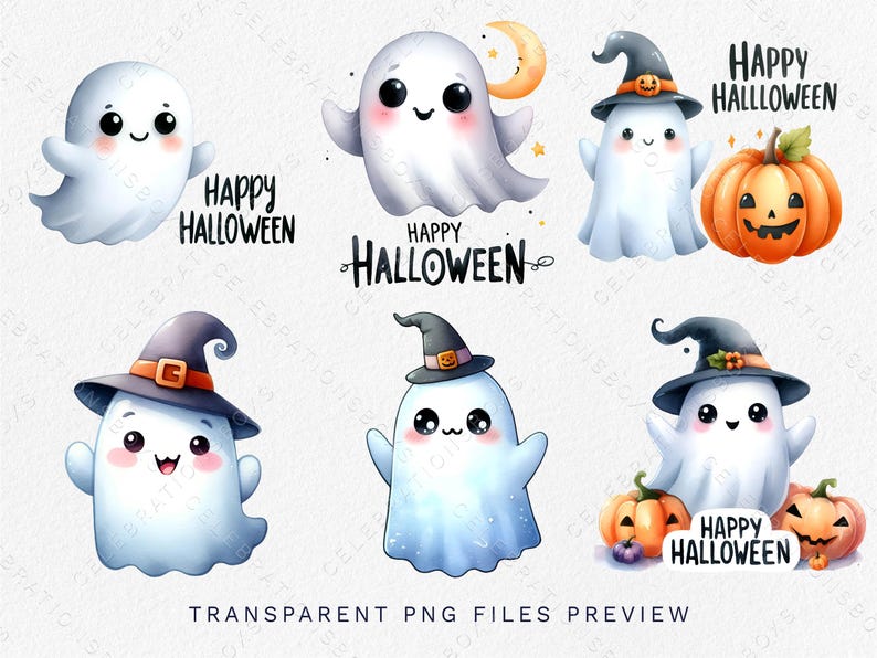 Cute Ghost Clipart Bundle, Halloween Ghost PNG, Ghostly Clipart ...