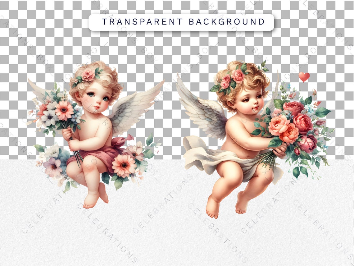 Vintage Valentines Cupid Clipart Watercolor Love Victorian Cupid Cherub ...