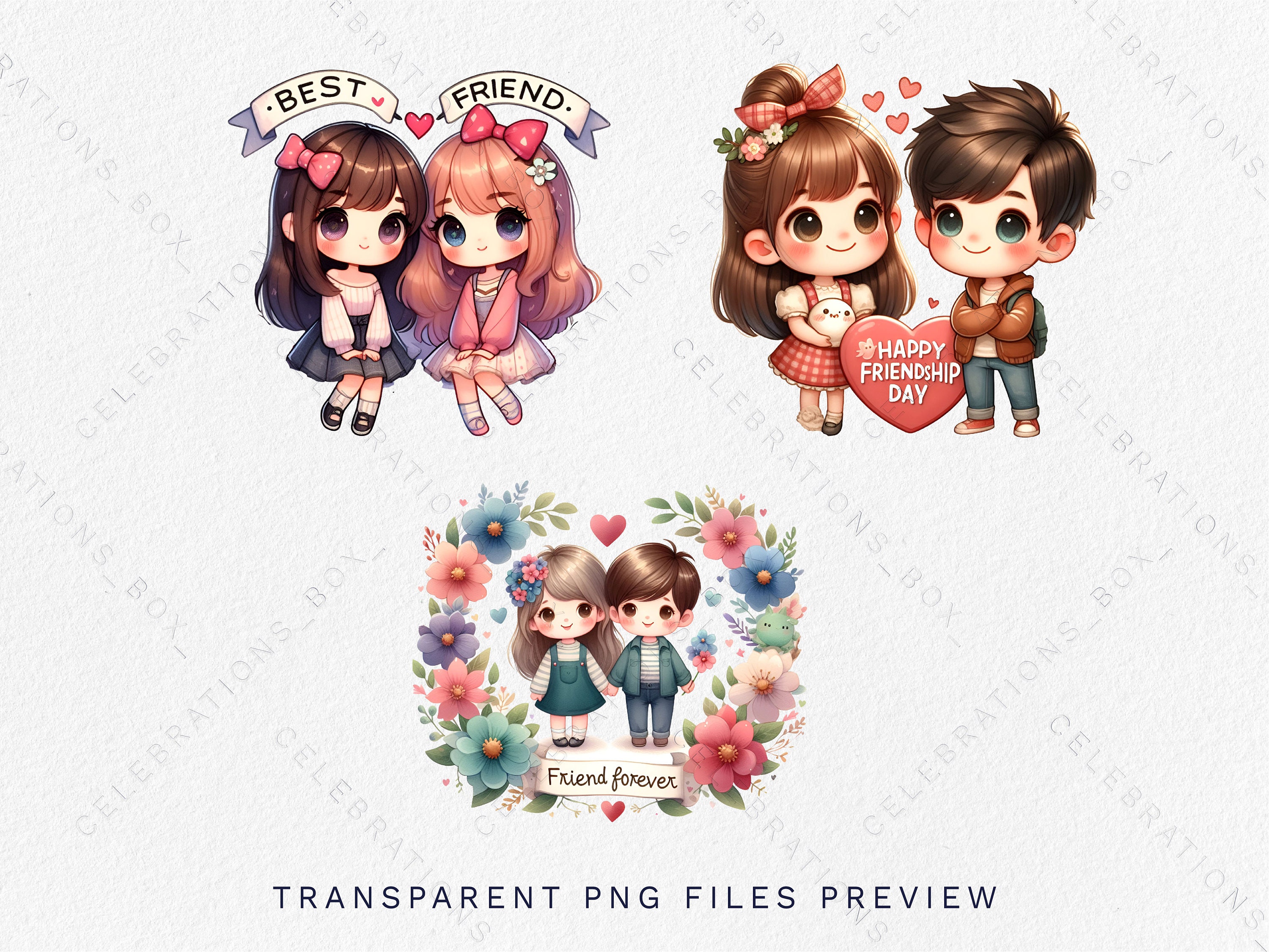 Watercolor Friendship Clipart Best Friend Bff Girlfriends Female ...