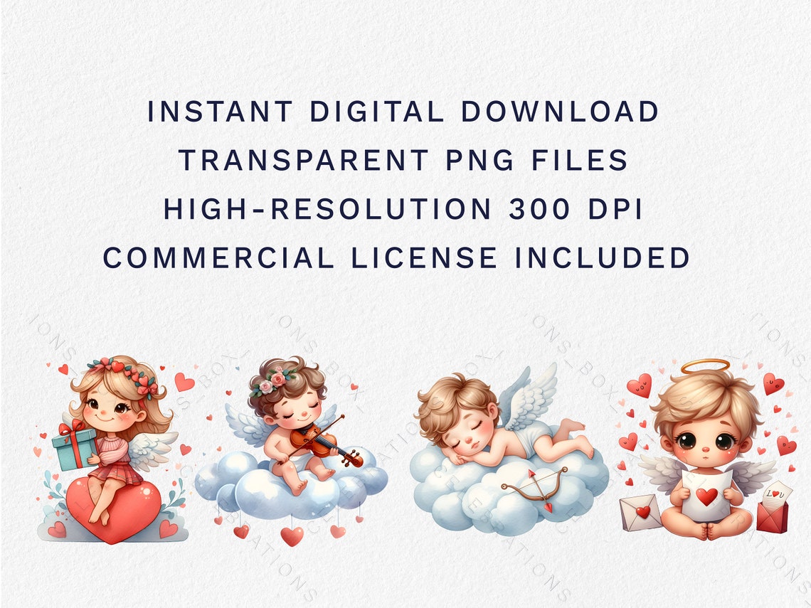 Cute Cupid Clipart Bundle Valentines Day PNG Watercolor Whimsical Cupid ...