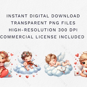 Cute Cupid Clipart Bundle Valentines Day PNG Watercolor Whimsical Cupid ...