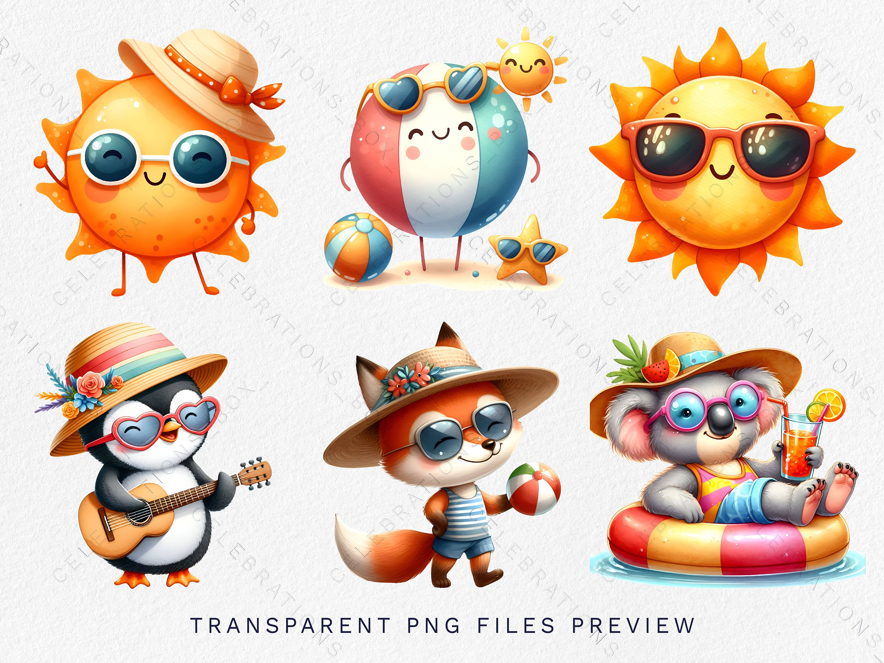 Summer Animals Clipart, Summer Beach PNG, Cute Animals Clipart, Ocean ...