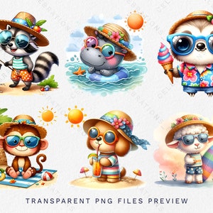 Summer Animals Clipart, Summer Beach PNG, Cute Animals Clipart, Ocean ...