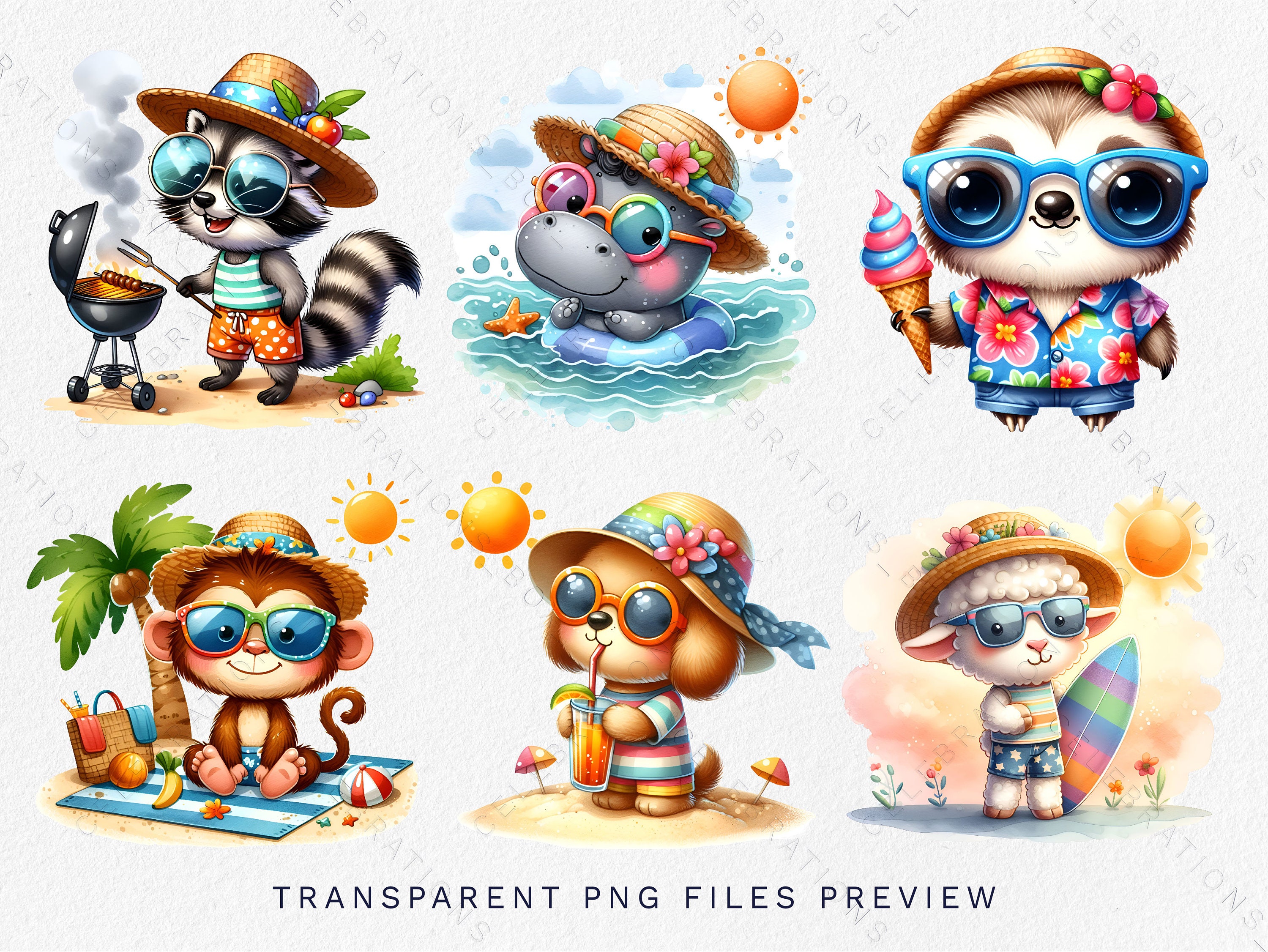 Summer Animals Clipart, Summer Beach PNG, Cute Animals Clipart, Ocean ...