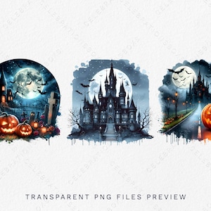 Watercolor Halloween Castle PNG Clipart, Spooky Castle, Haunted ...