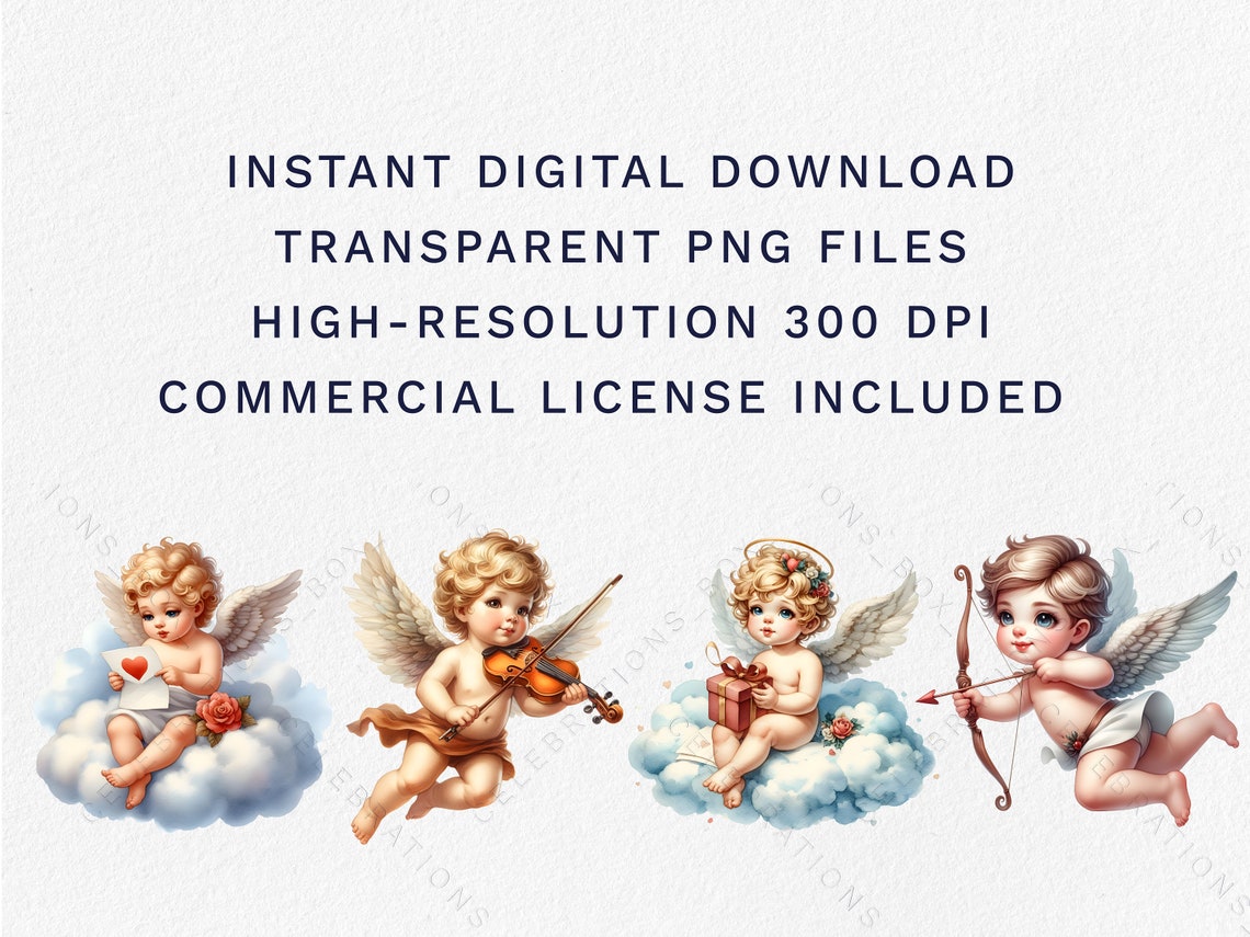 Vintage Valentines Cupid Clipart Watercolor Love Victorian Cupid Cherub ...