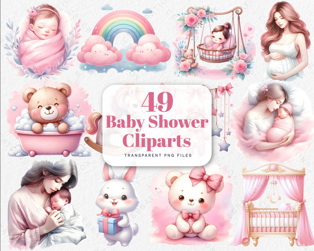 Pink Baby Shower Clipart Watercolor Newborn Gender Reveal Clipart ...