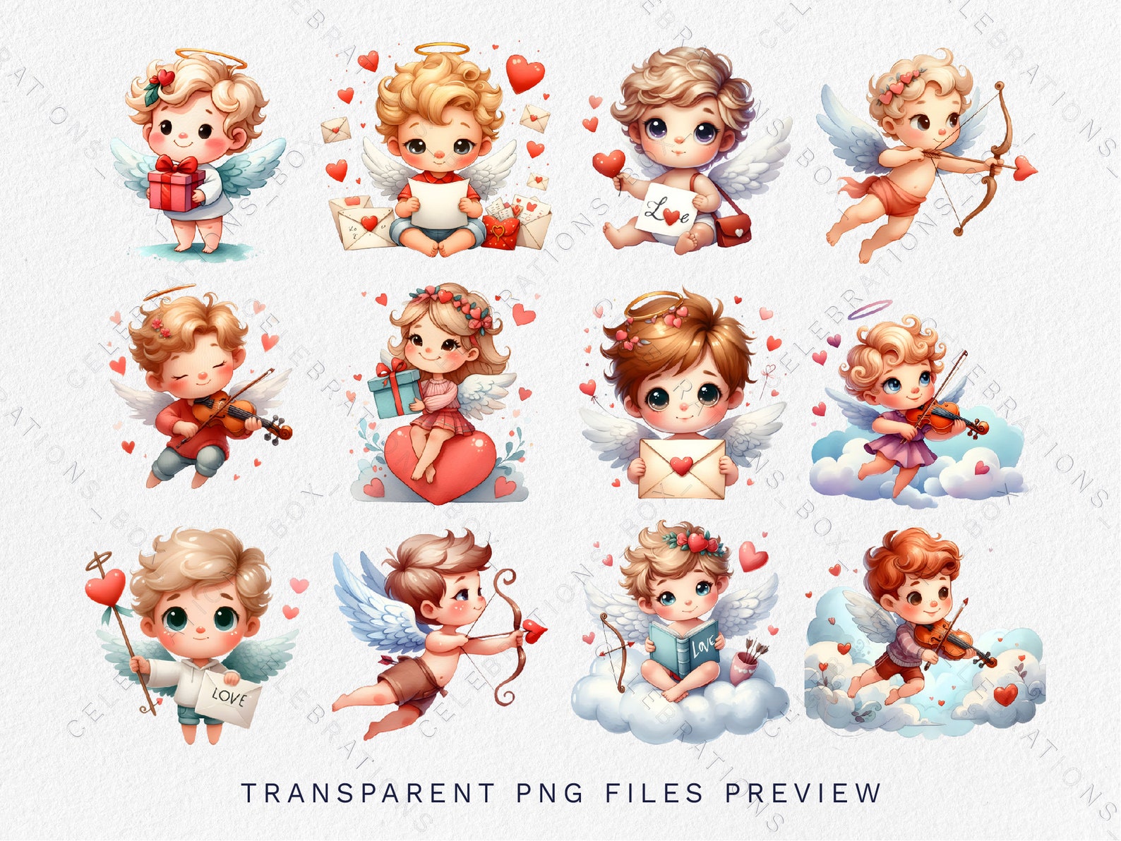 Cute Cupid Clipart Bundle Valentines Day PNG Watercolor Whimsical Cupid ...
