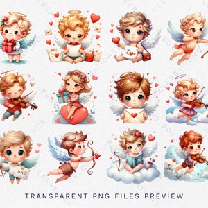 Cute Cupid Clipart Bundle Valentines Day PNG Watercolor Whimsical Cupid ...