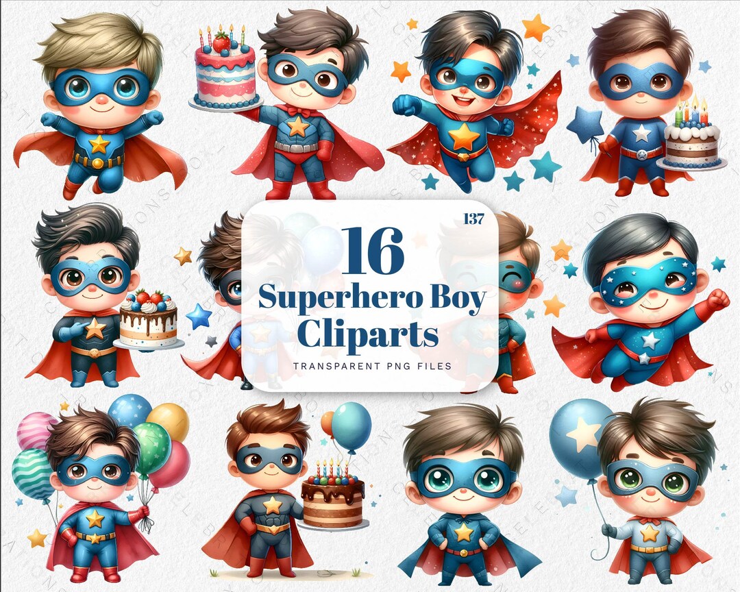 Watercolor Cute Superheroes Clipart, Hero Clipart, Superhero Boy Party ...