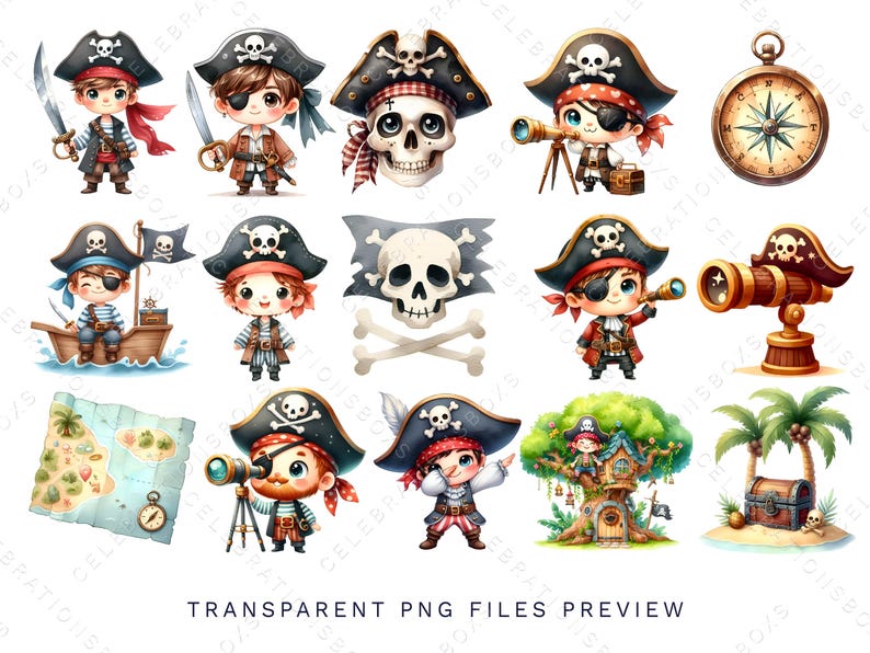Cute Pirate Clipart, Pirate Ship Clipart, Treasure Island, Pirate ...