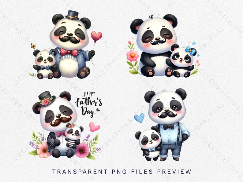 Daddy Panda & Baby Panda Clipart Watercolor Dad and Son Clipart, Happy ...