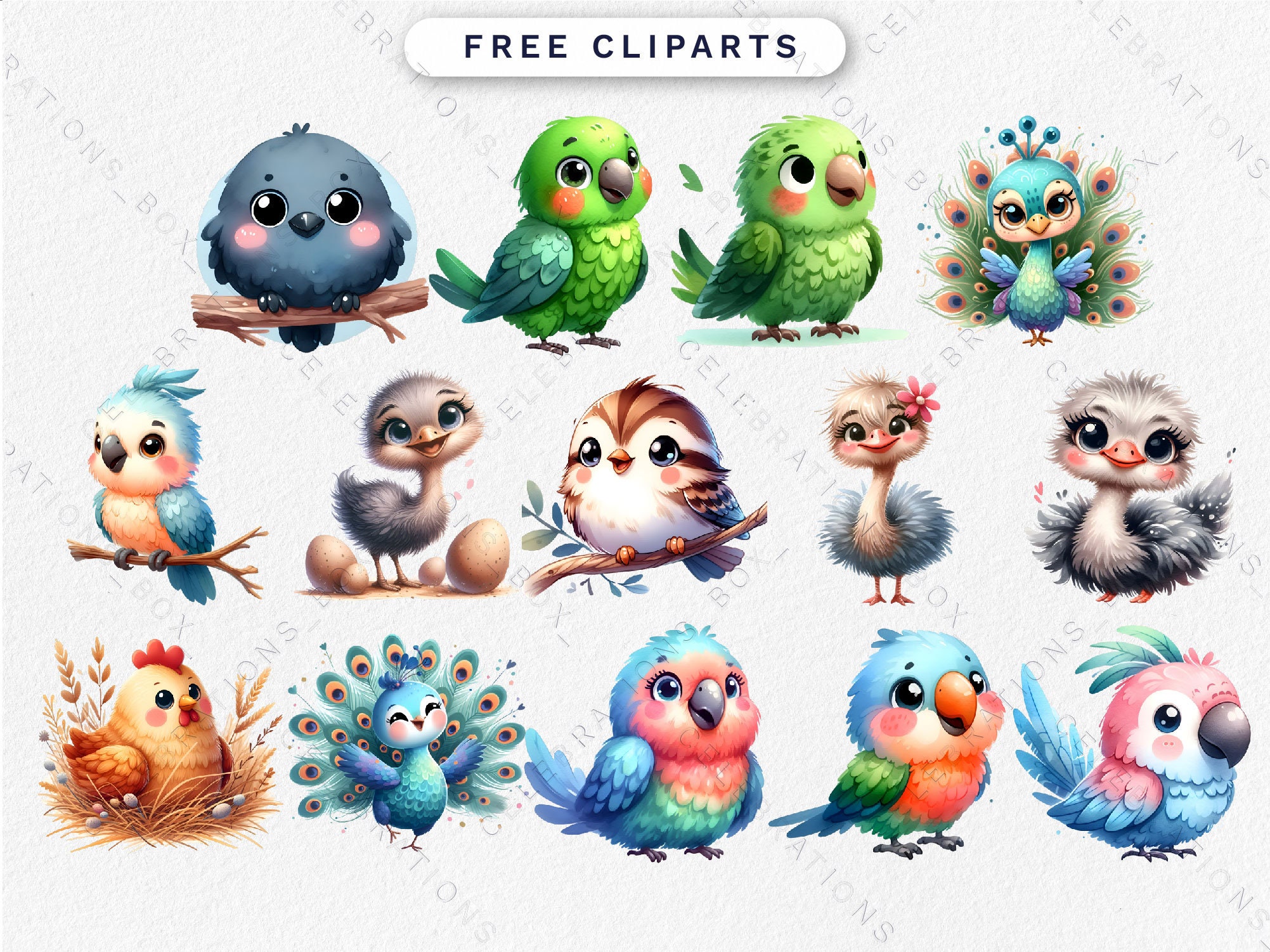 Cute Birds Clipart, Adorable Cute Bird Clipart Bundle, Jungle Birds on ...