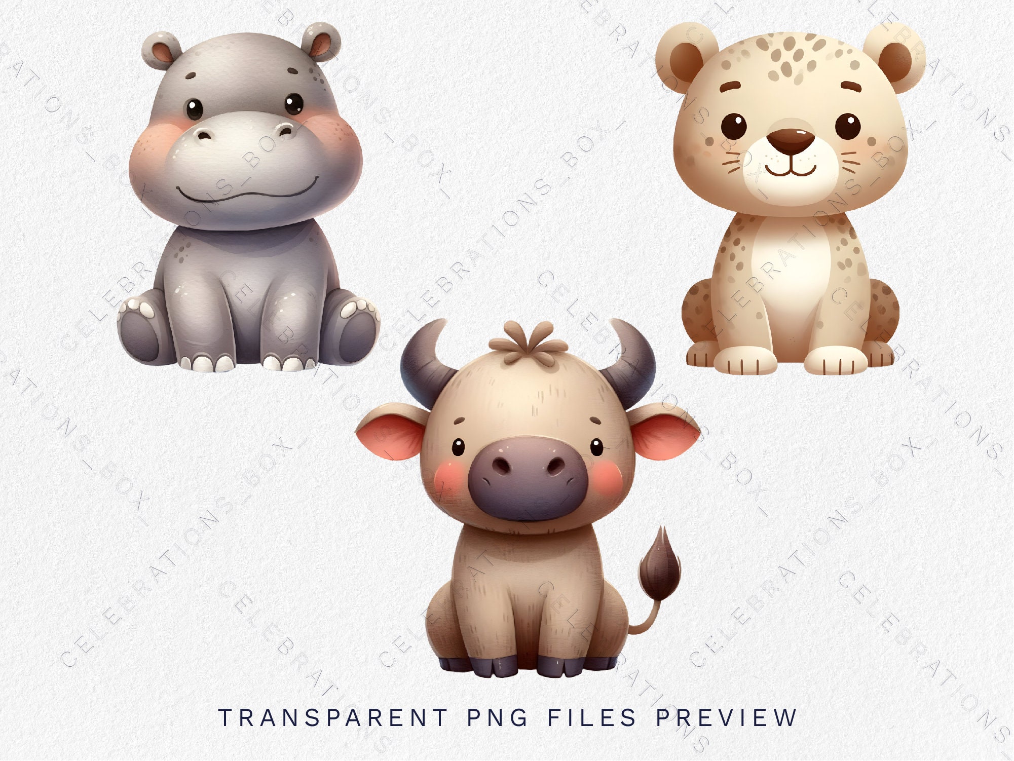 Cute Watercolor Safari Animals Clipart Baby Boho Safari Jungle Animals ...