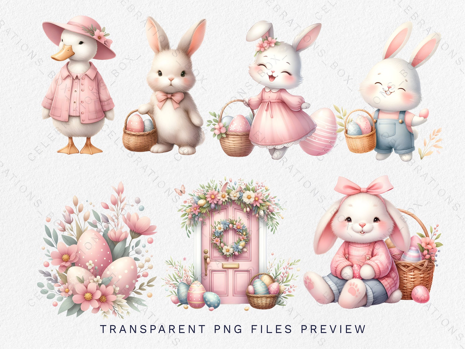 Pink Easter Clipart Bundle Easter Floral Bunny Chicken Basket Eggs ...