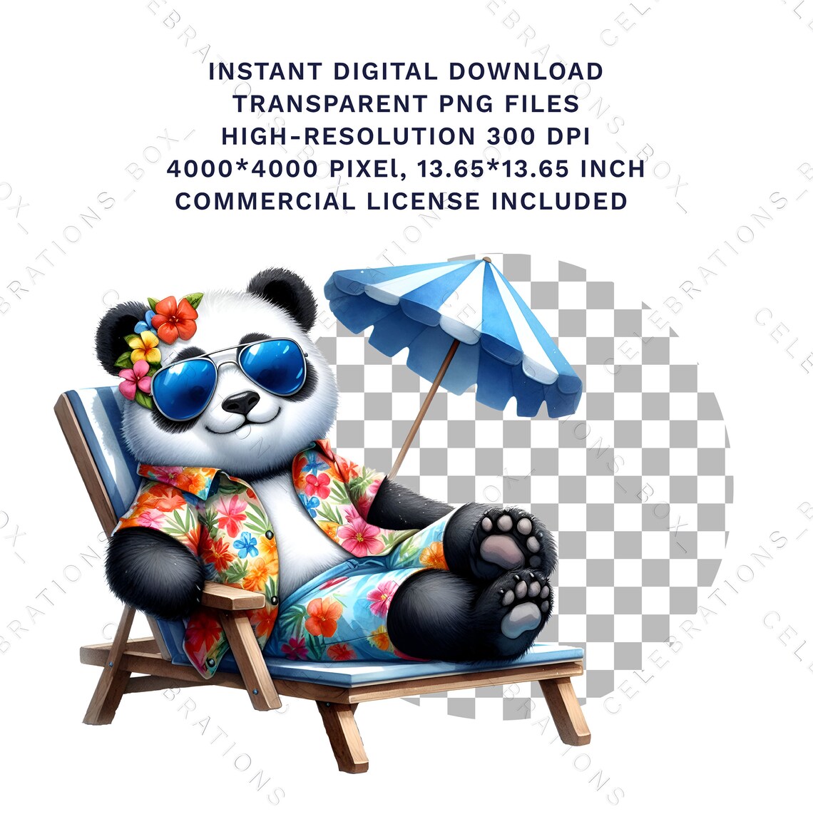 Watercolor Summer Animals Clipart, Panda Clipart, Summer Beach PNG ...