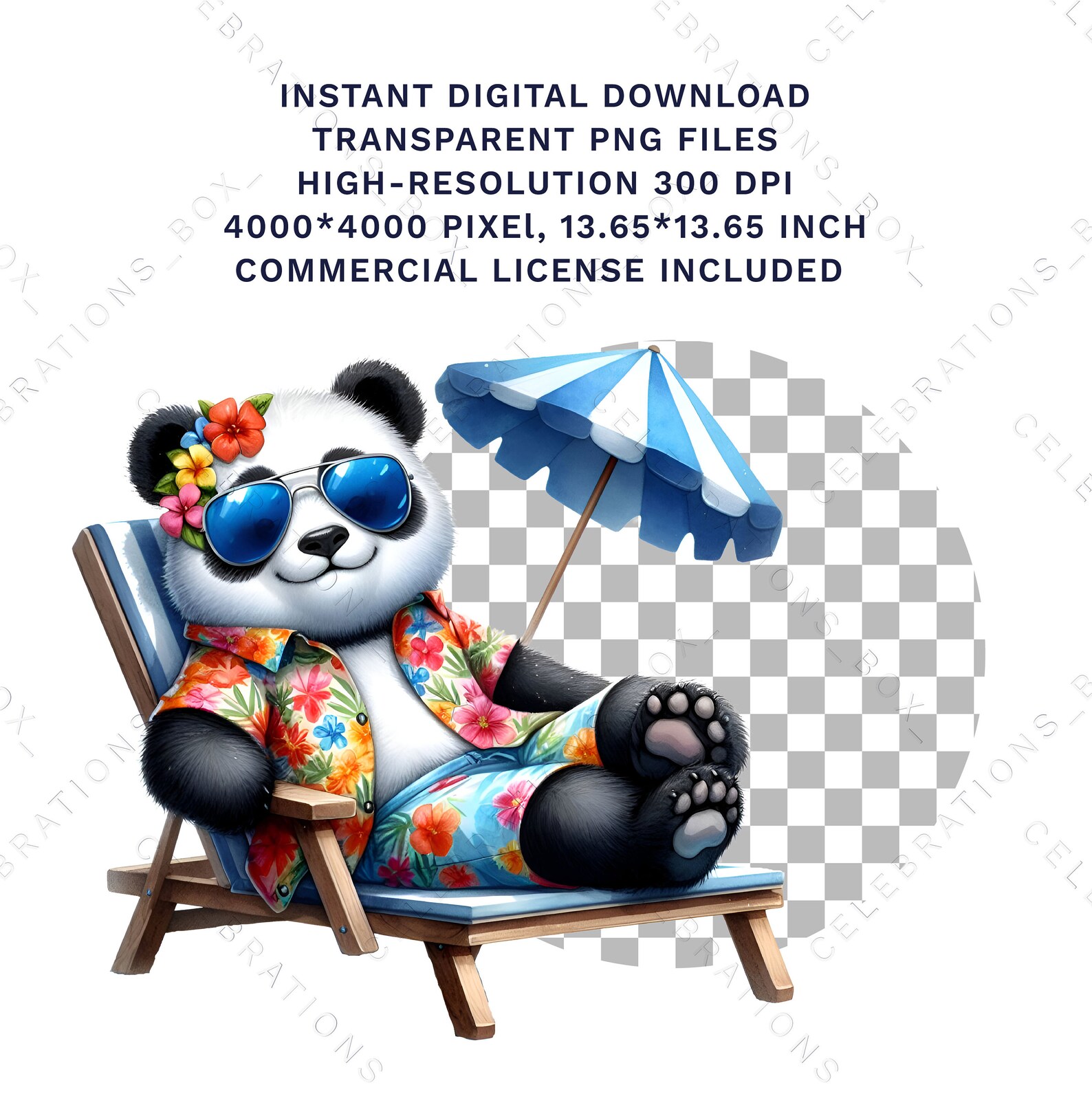 Watercolor Summer Animals Clipart, Panda Clipart, Summer Beach PNG ...