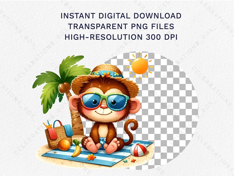 Summer Animals Clipart, Summer Beach PNG, Cute Animals Clipart, Ocean ...