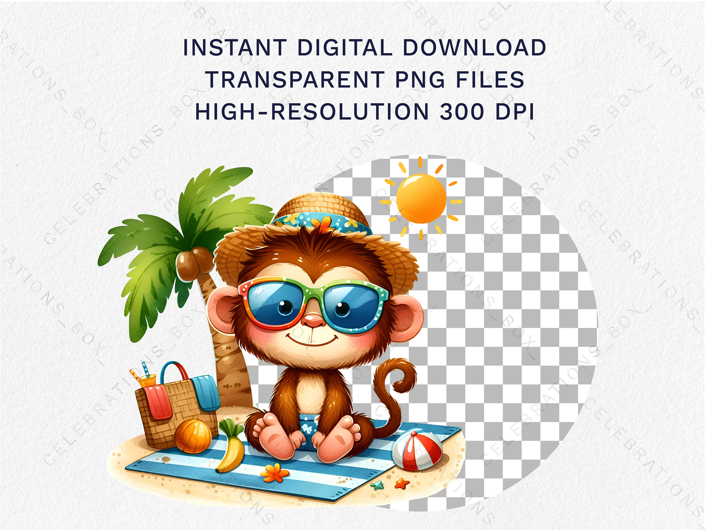 Summer Animals Clipart, Summer Beach PNG, Cute Animals Clipart, Ocean ...