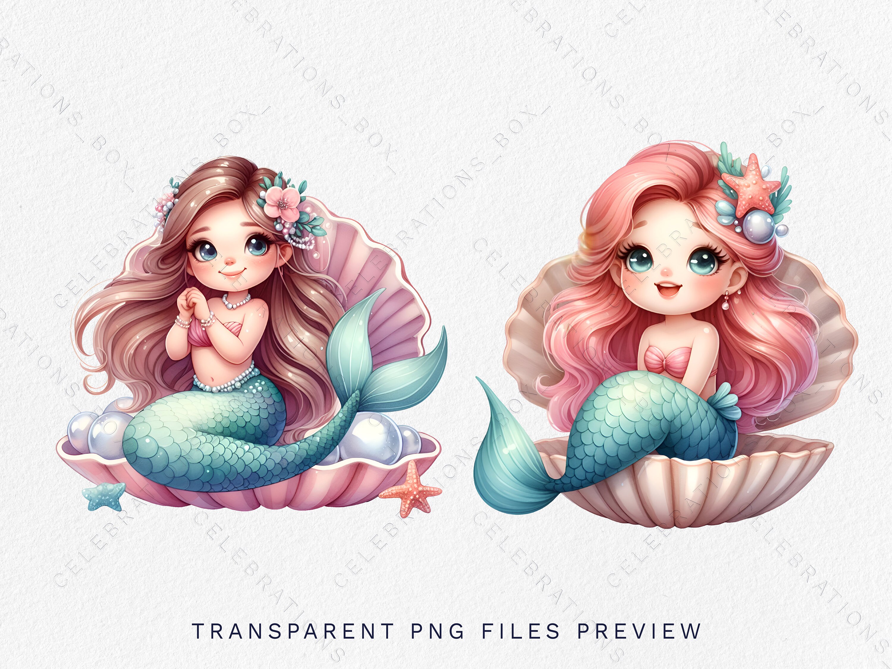 Watercolor Mermaid Clipart Bundle Mermaid Tail in Underwater Sea ...