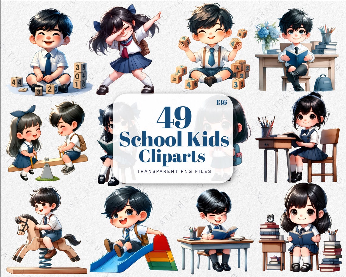 Back to School PNG, Cute School Children Clipart, Elementary School ...
