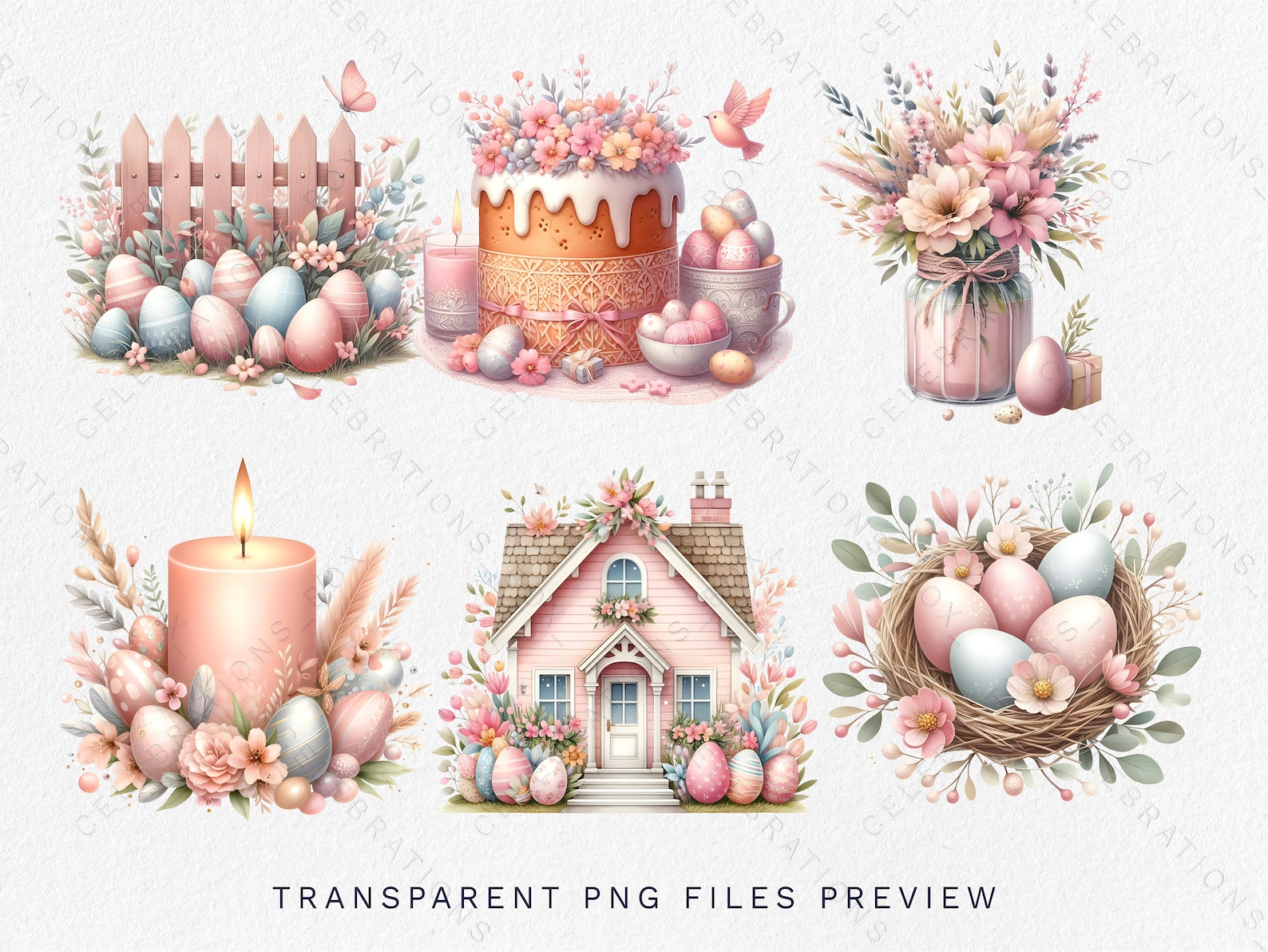Pink Easter Clipart Bundle Easter Floral Bunny Chicken Basket Eggs ...