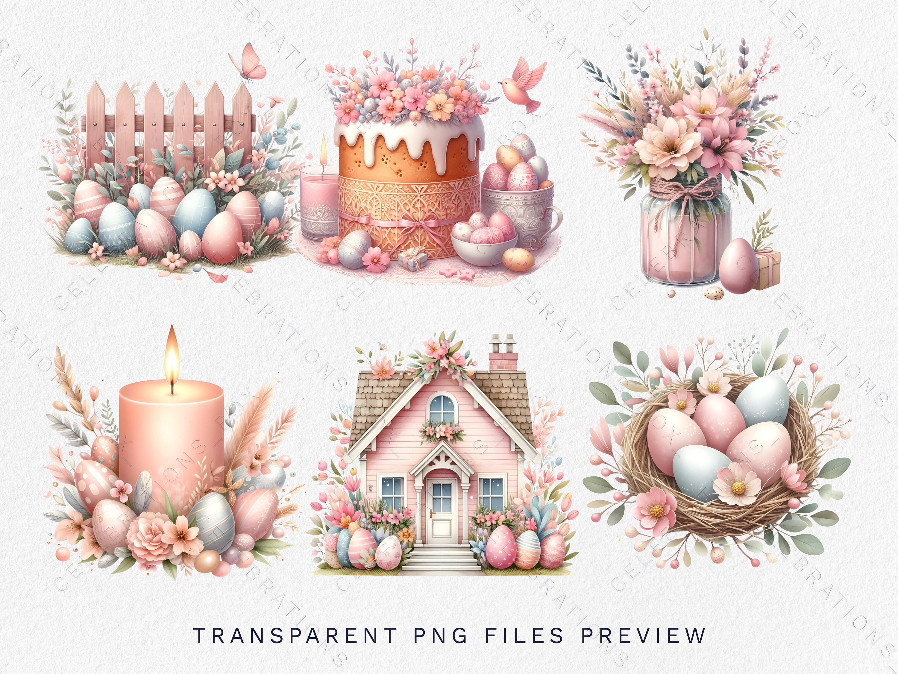 Pink Easter Clipart Bundle Easter Floral Bunny Chicken Basket Eggs ...