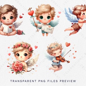 Cute Cupid Clipart Bundle Valentines Day PNG Watercolor Whimsical Cupid ...