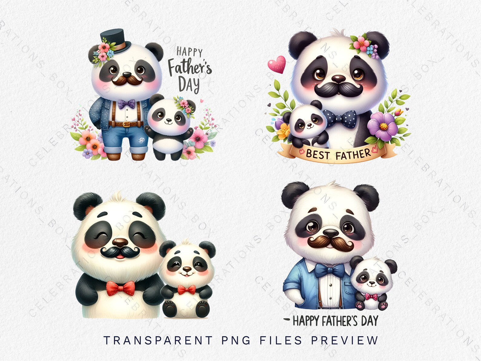 Daddy Panda & Baby Panda Clipart Watercolor Dad and Son Clipart, Happy ...