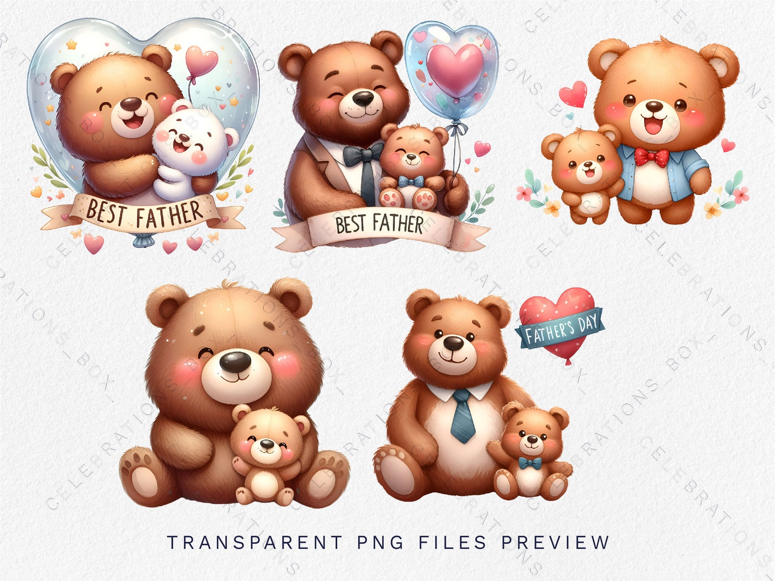 Happy Fathers Day Clipart Bundle, Watercolor Cute Bear Daddy and Me ...