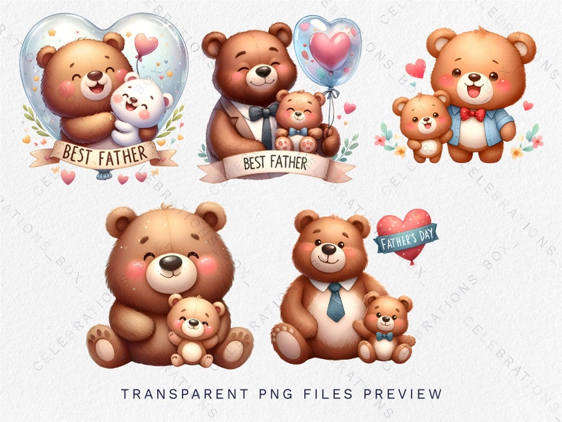 Happy Fathers Day Clipart Bundle, Watercolor Cute Bear Daddy and Me ...